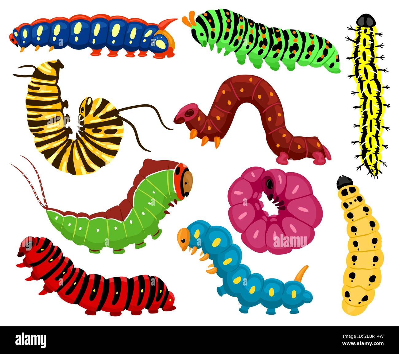 Cartoon caterpillars. Cute summer insects, spring colorful caterpillar ...