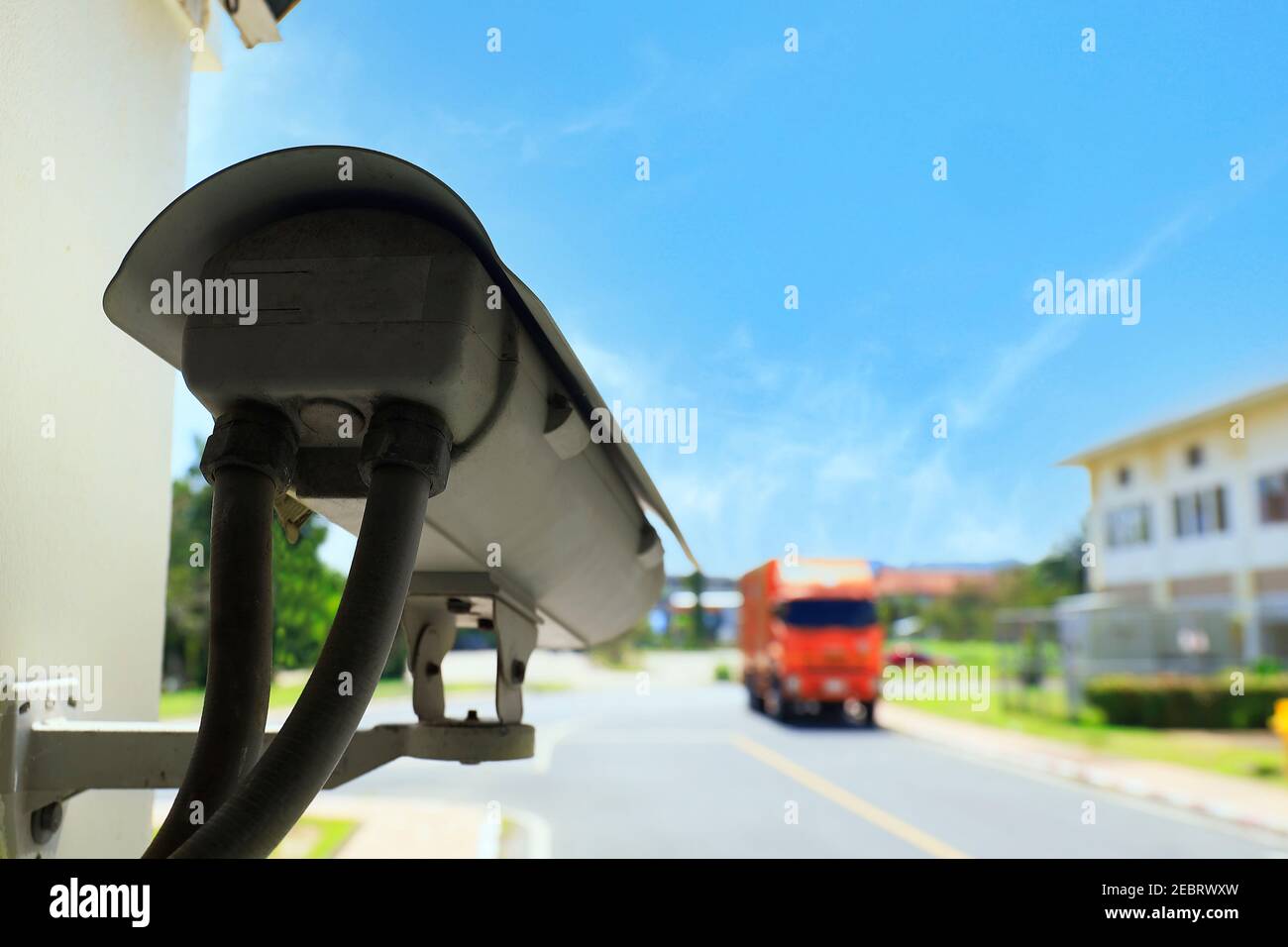 CCTV camera security at outdoor parking lot. With copy space for text ...