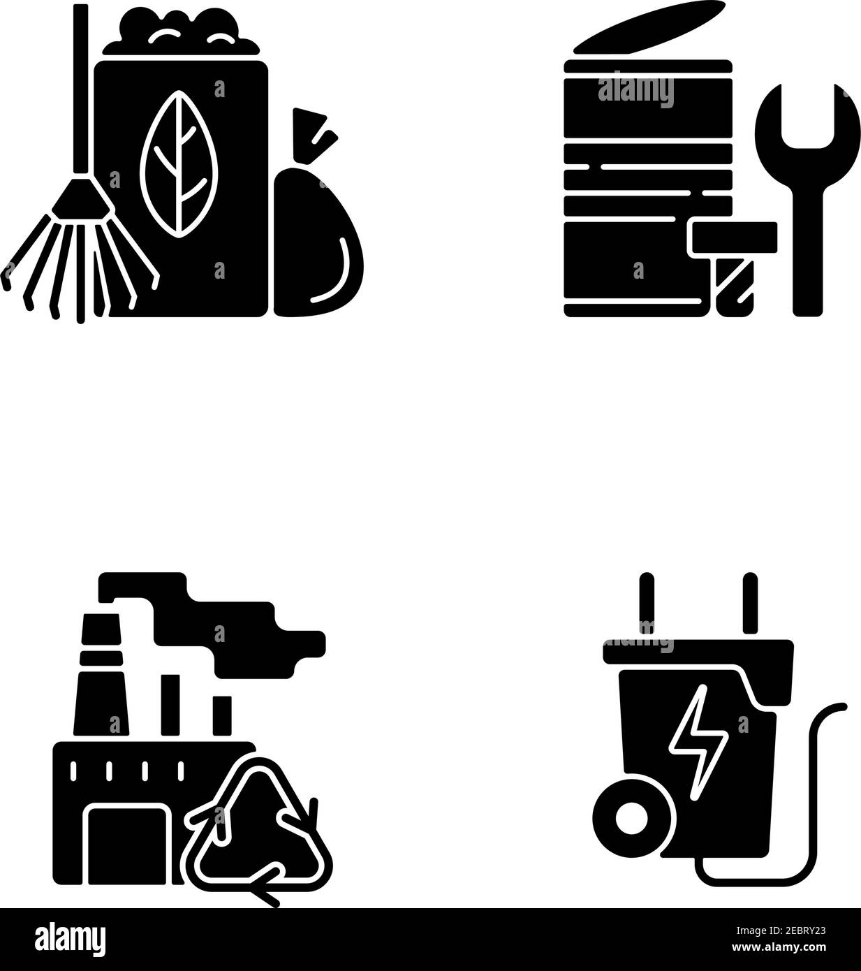 Environmental concern black glyph icons set on white space Stock Vector ...