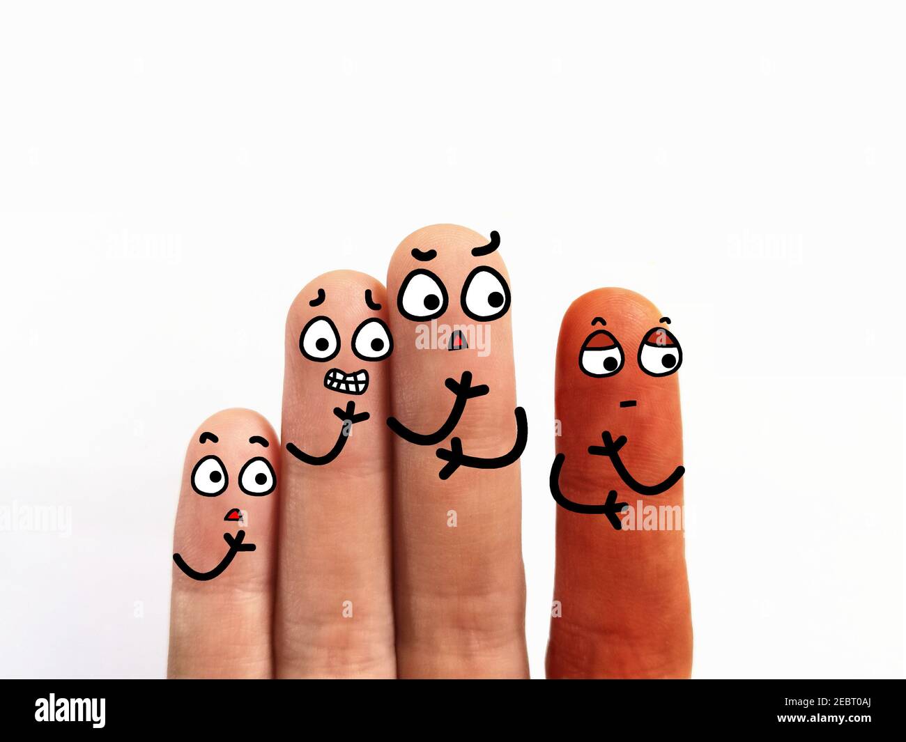 Four fingers are decorated as four person. Three of them discriminate a ...