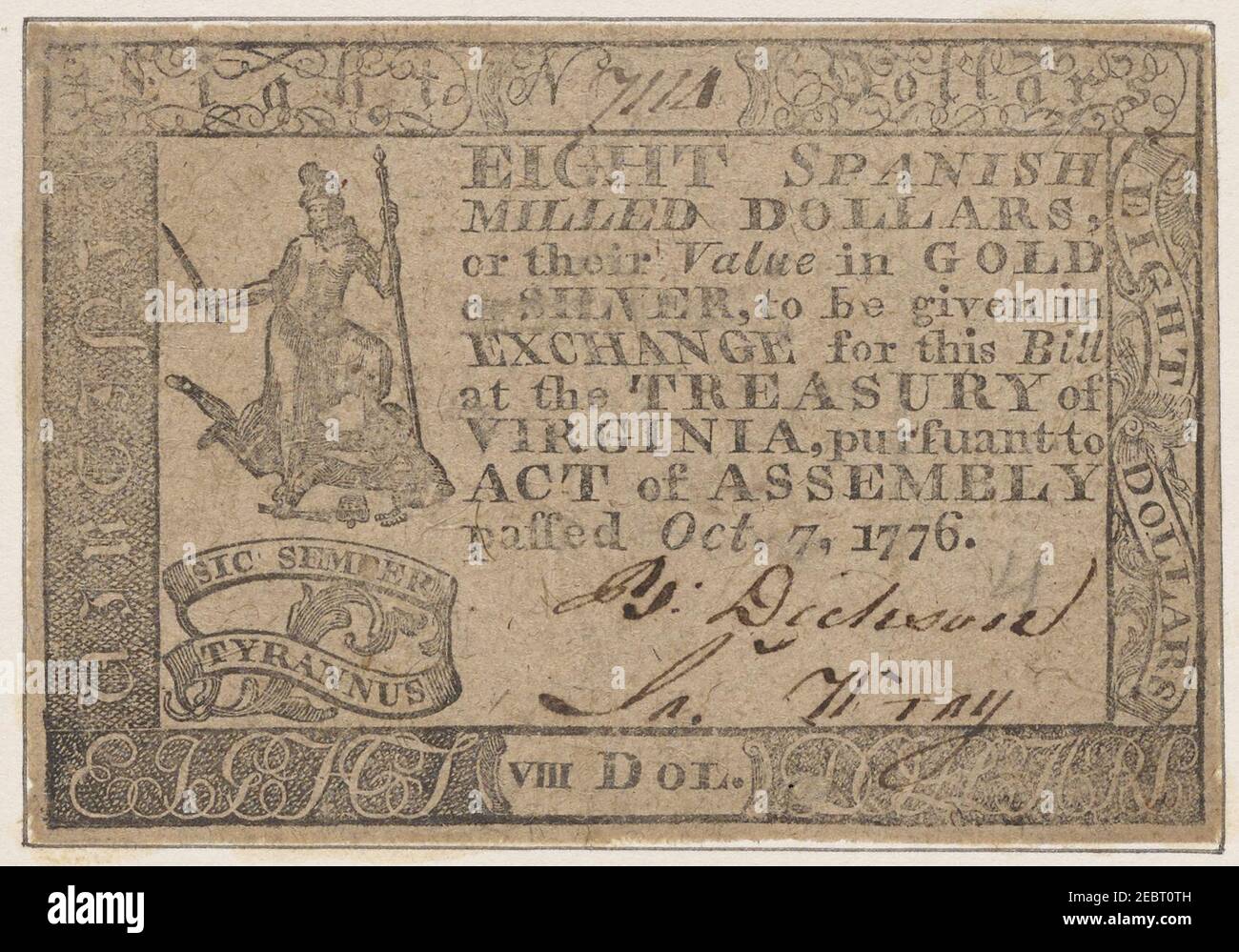 Virginia paper money. 8 dollars Stock Photo - Alamy