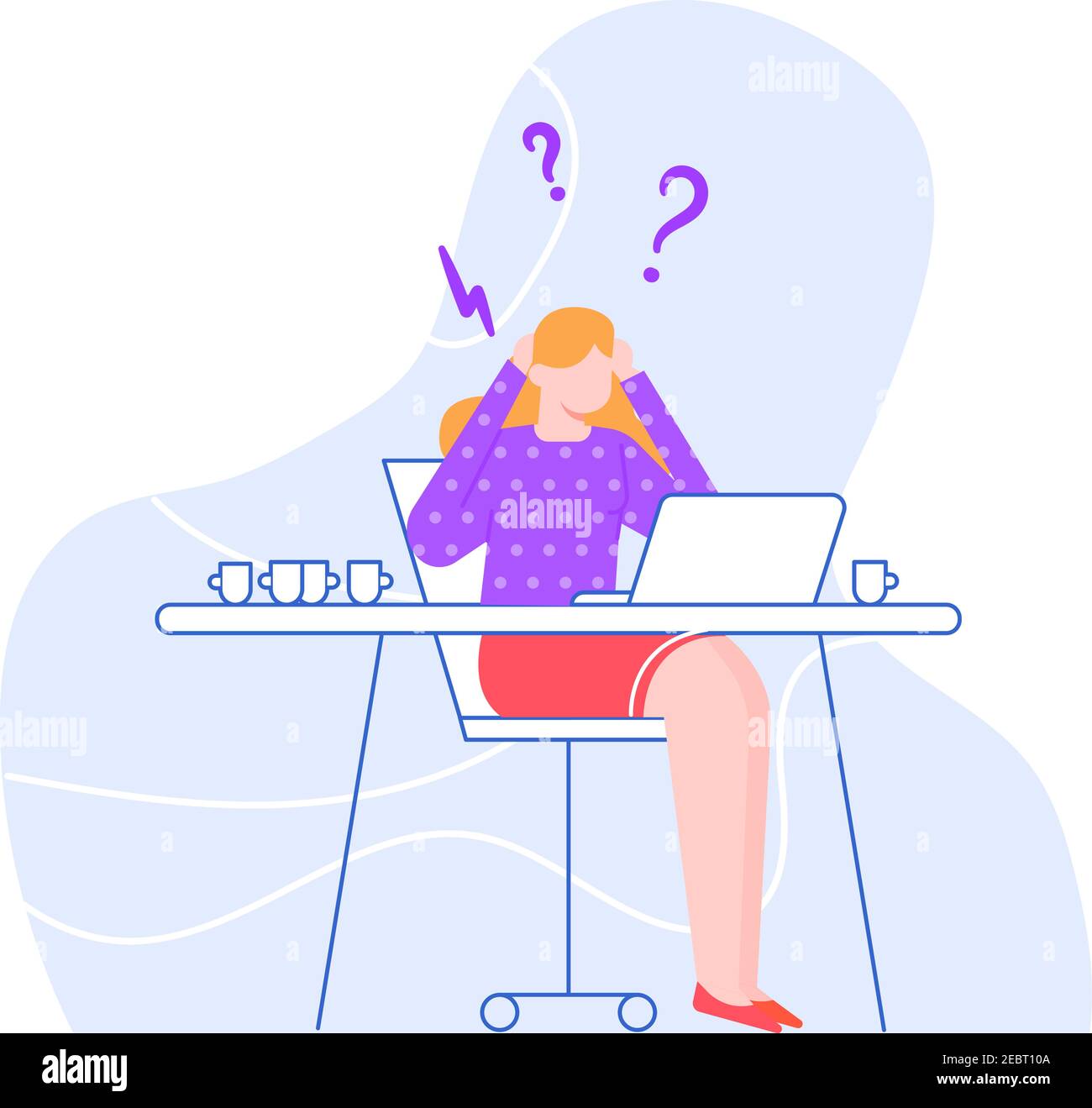 Confused and stressed woman in office with questions Stock Vector Image ...