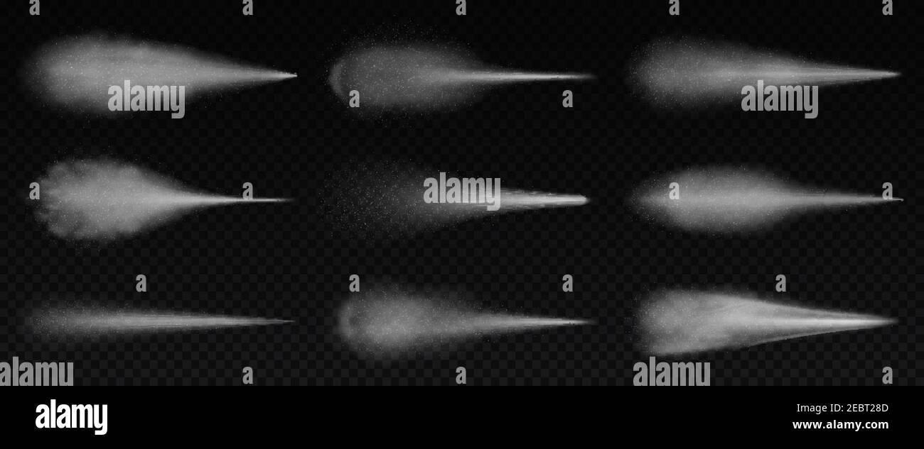 Realistic water spray. Transparent water shower spray elements, lawn ...