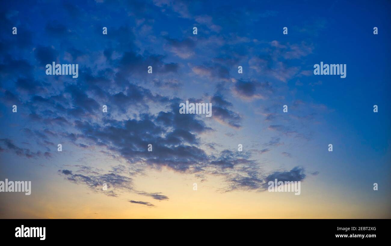Aerial drone view Sky with cloud and sun ray yellow and blue color ...