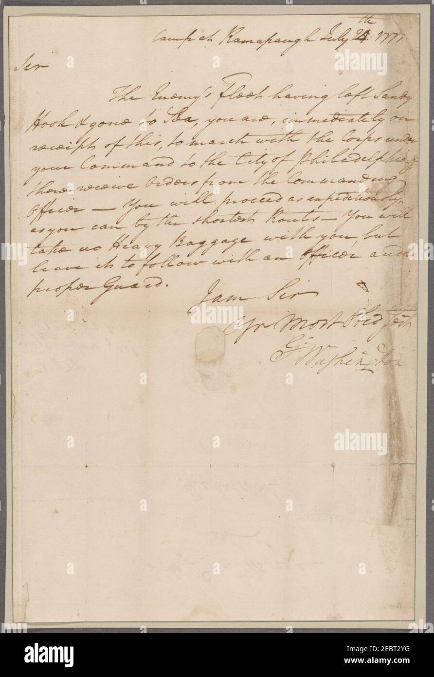 Washington, George. Camp at Ramapaugh. To Colonel Morgan Stock Photo ...