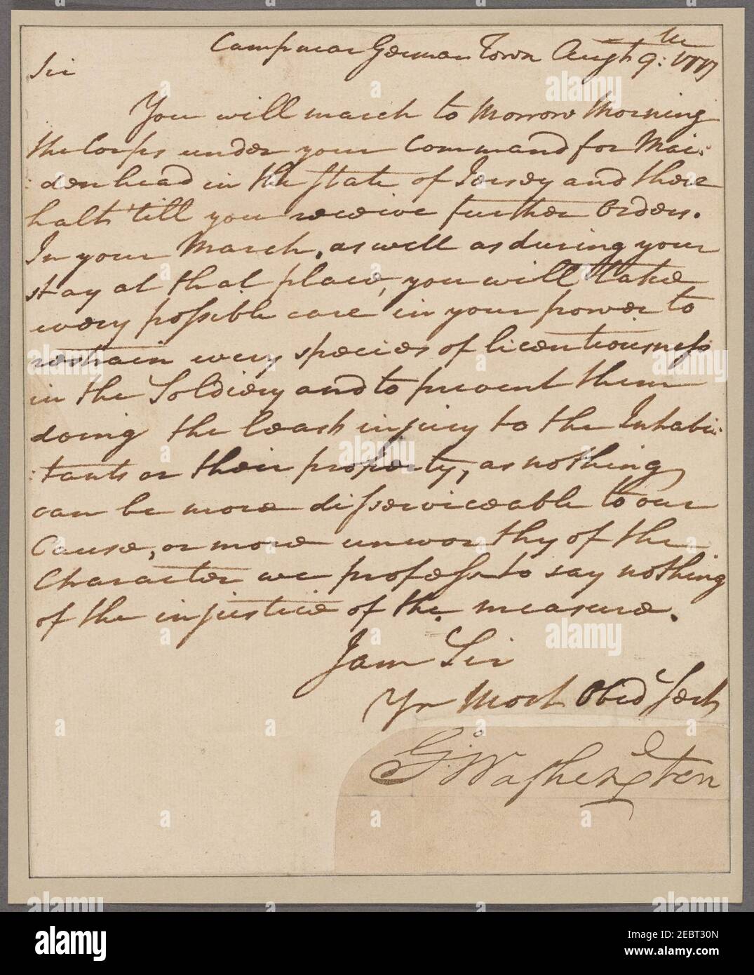 Washington, George. Camp near Germantown. To Colonel Morgan Stock Photo ...