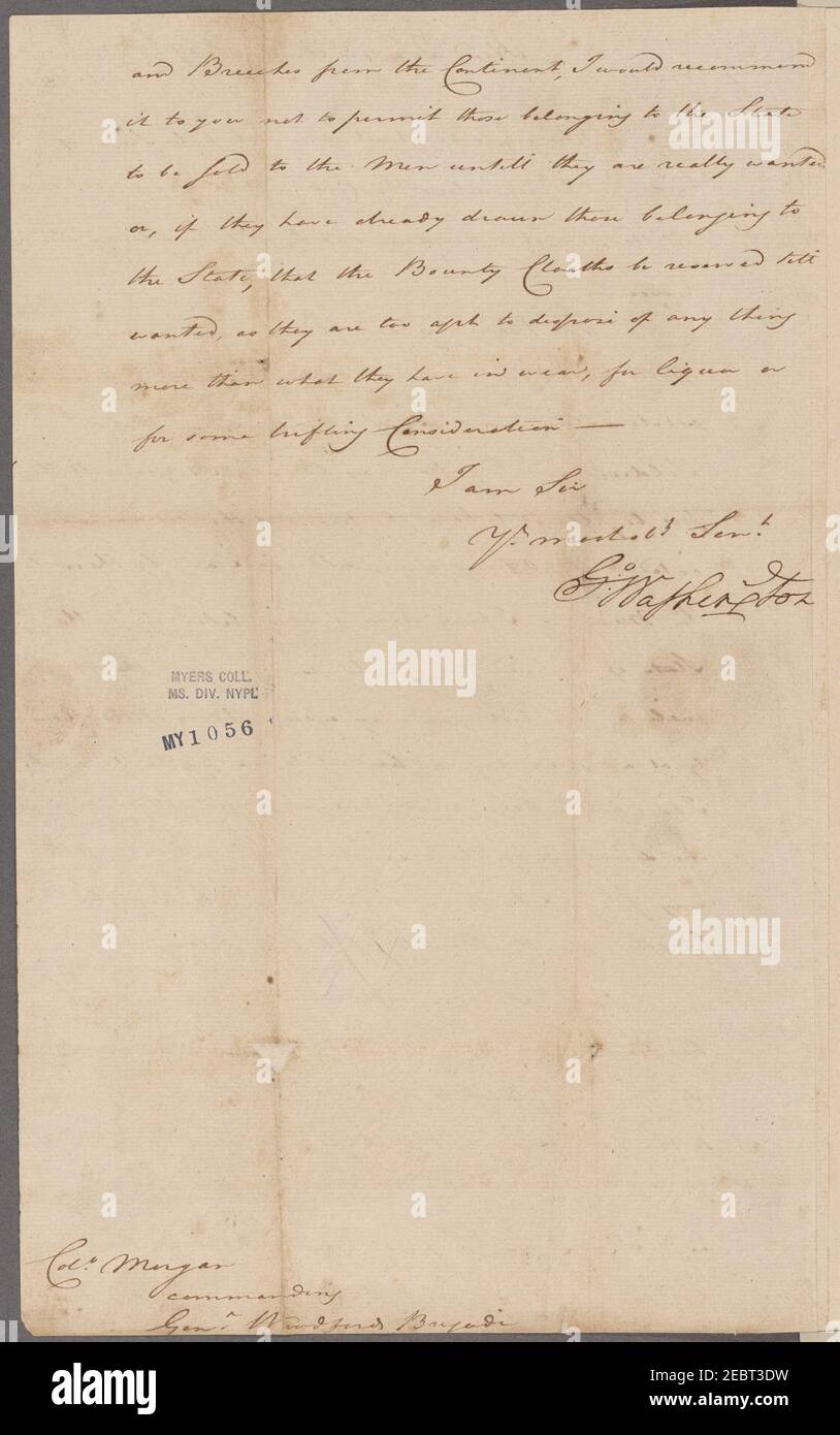 Washington, George. Headquarters. Frederick. To Colonel Morgan Stock ...