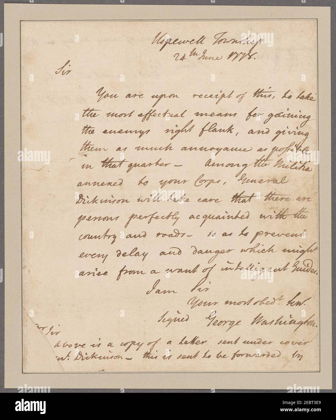 Washington, George. Hopewell Township. To Colonel Morgan Stock Photo ...