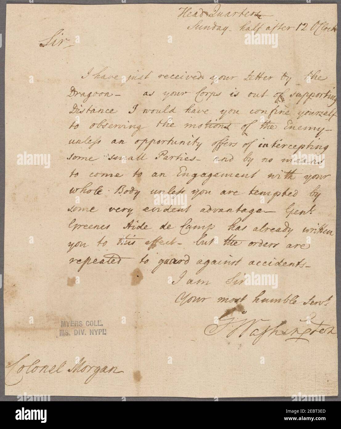 Washington, George. Headquarters. To Colonel Morgan Stock Photo - Alamy