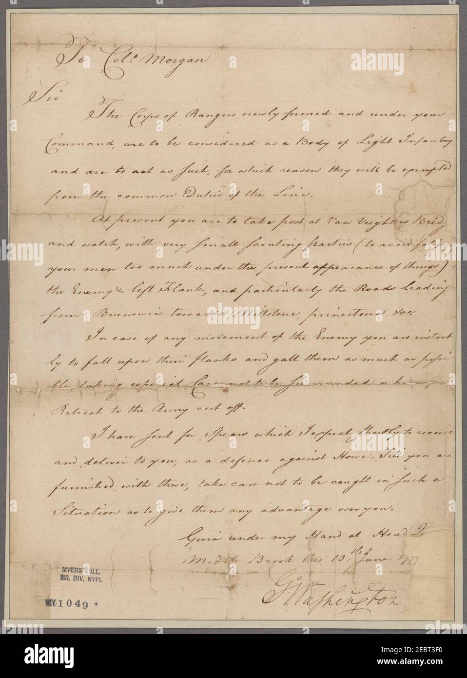 Washington, George. Middle Brook. To Colonel Morgan Stock Photo - Alamy