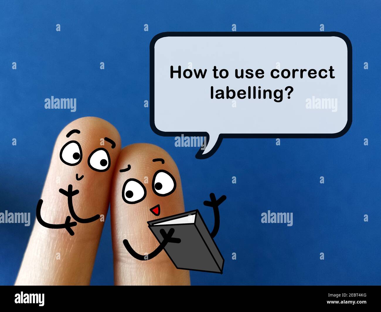 Two fingers are decorated as two person. One of them is asking how to ...
