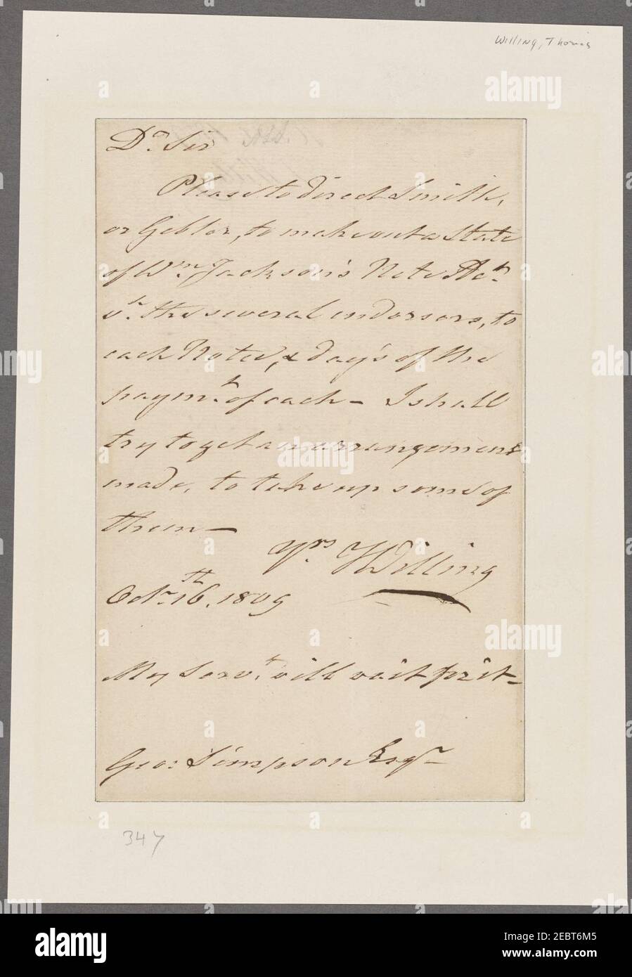 Willing, Thomas. Philadelphia. To George Simpson Stock Photo - Alamy