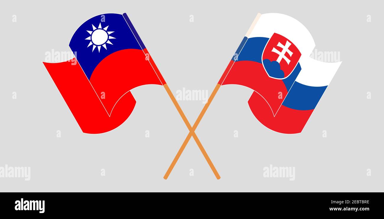 Crossed and waving flags of Slovakia and Taiwan. Vector illustration ...