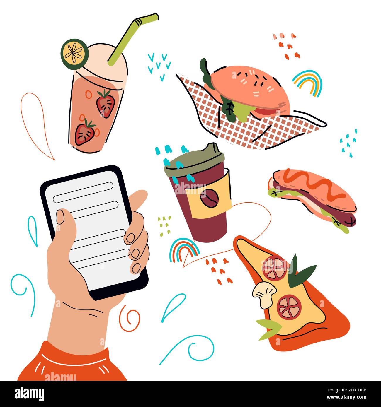 Food online order and delivery banner backdrop, cartoon vector ...