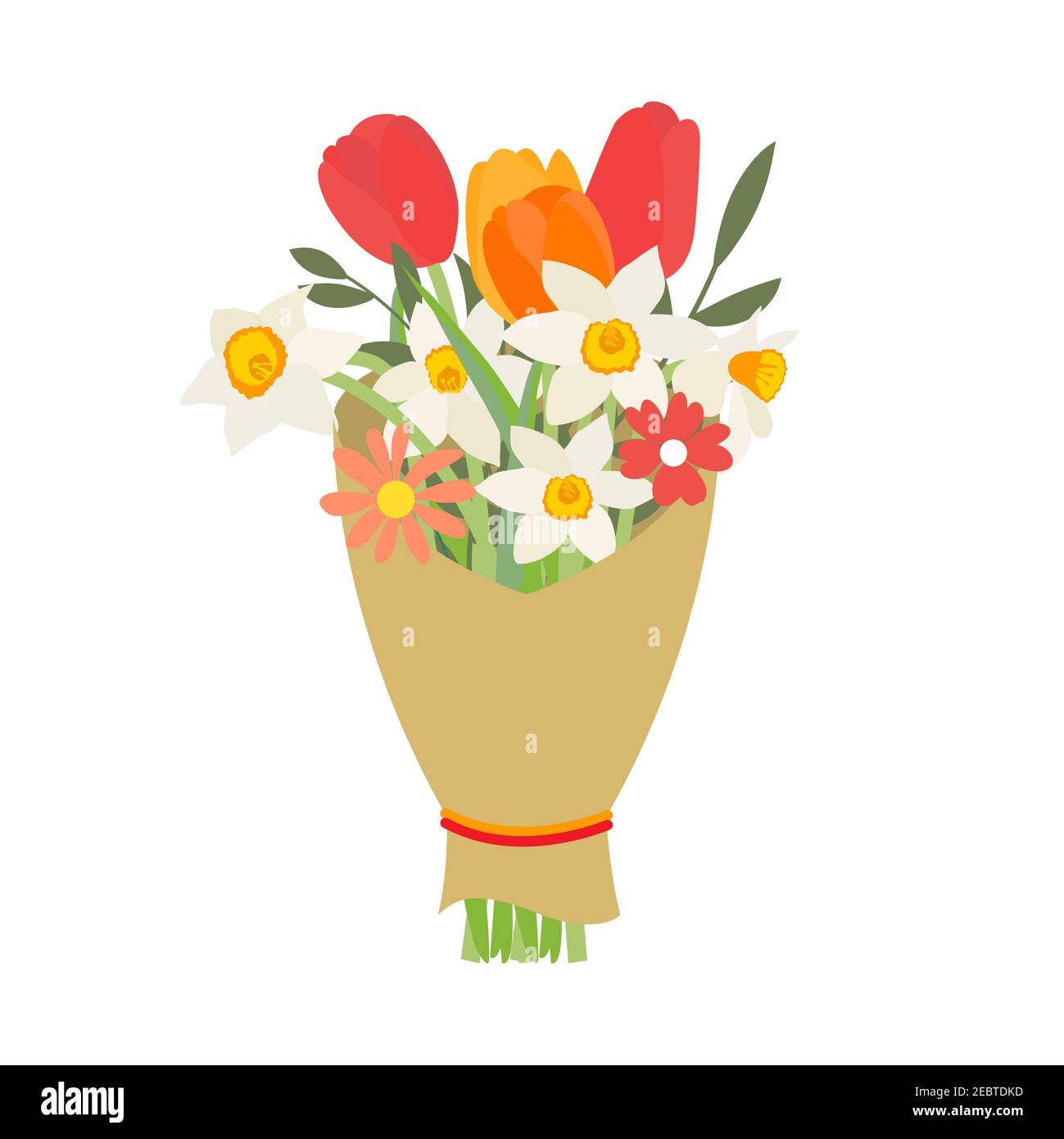 Bouquet of spring flowers tulips and daffodils. Vector Illustration ...