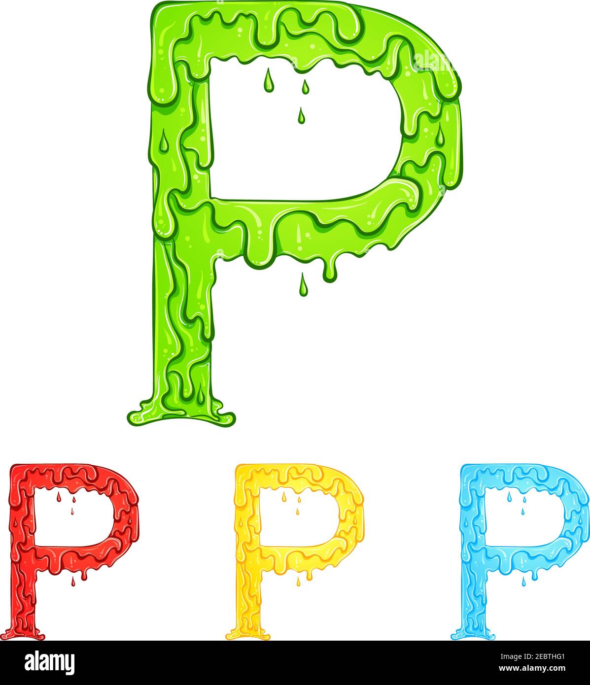 Letter P with flow drops and goo splash. Color illustration of the ...