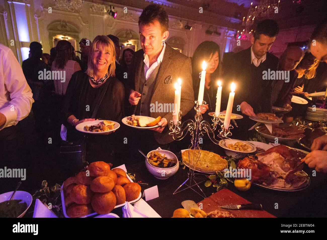 Food being served at a buffet banquet at an office party at Bush Hall ...
