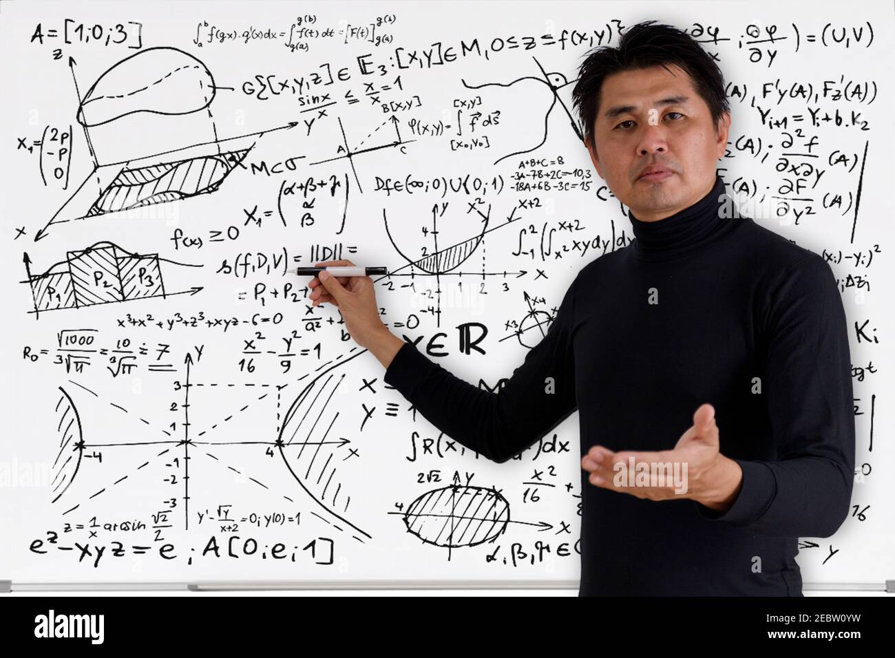 Mature professor teaching mathematics to students in classroom. Teacher man solving math problem ...