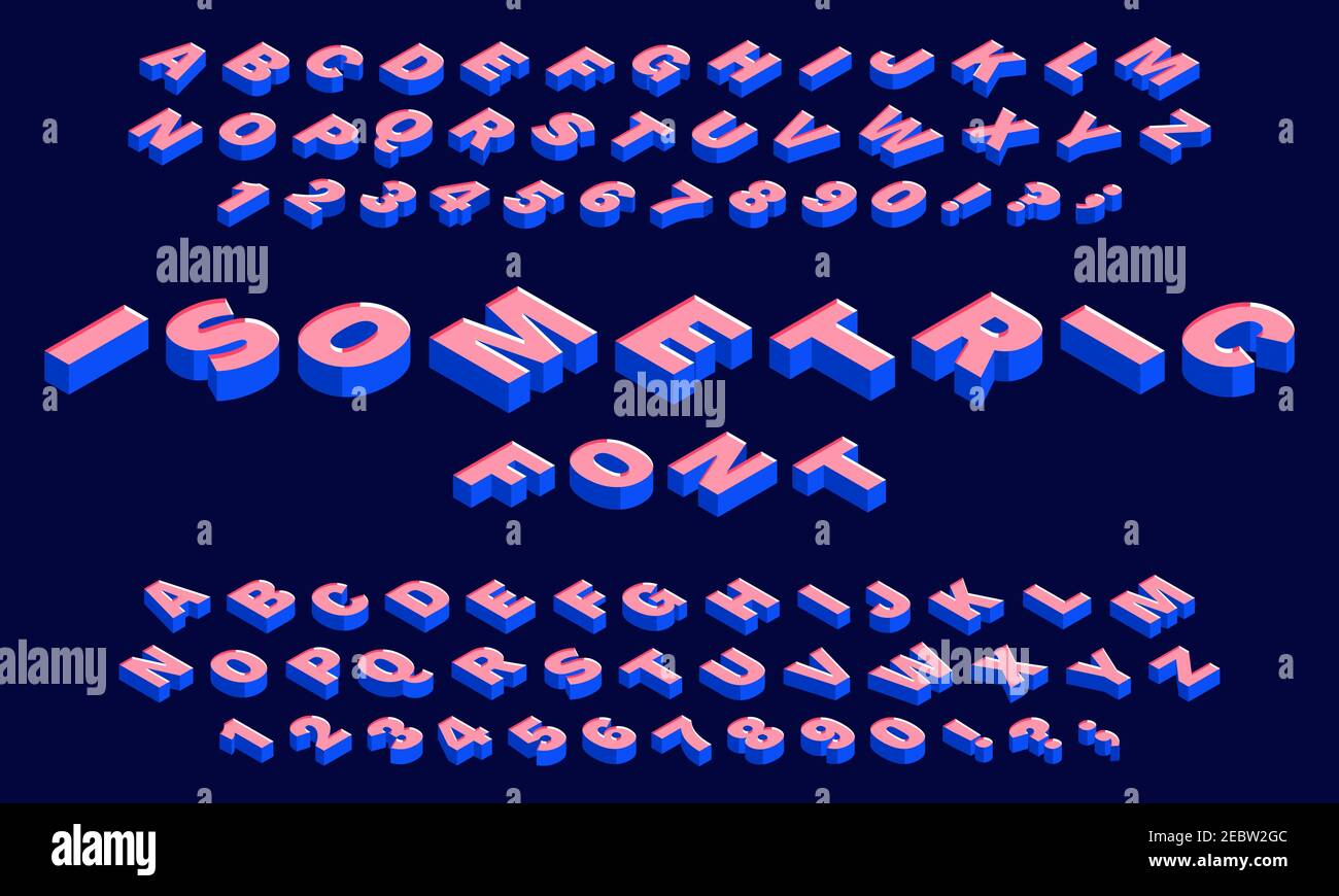 Isometric 3d font. Typography abc alphabet letters and numbers. Latin ...