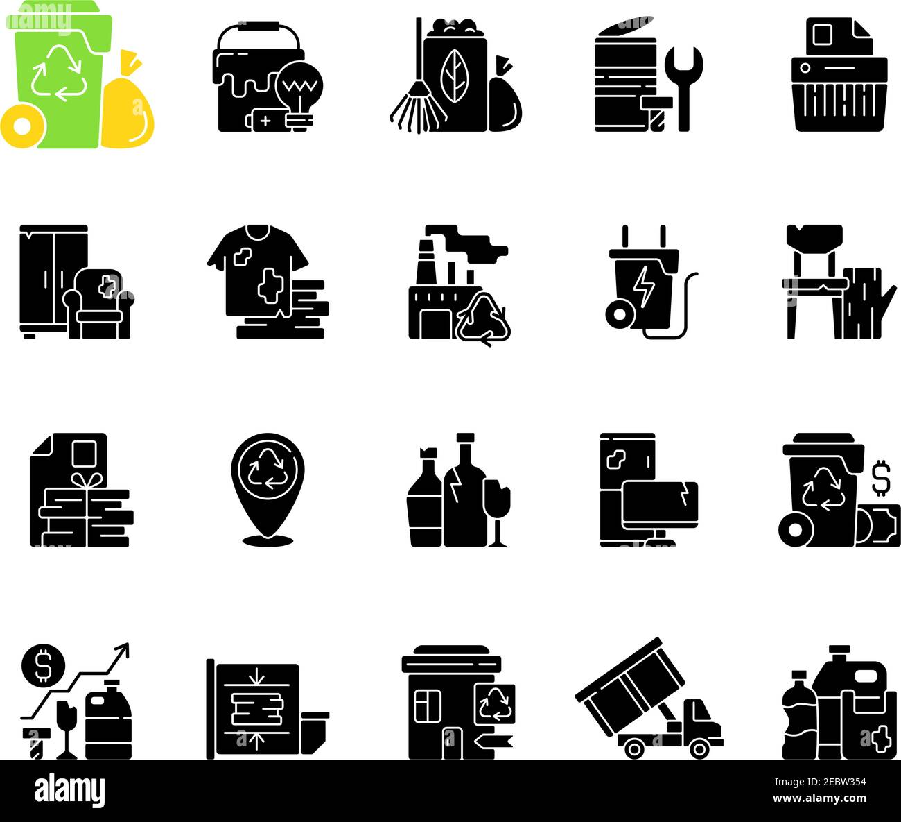 Waste management black glyph icons set on white space Stock Vector ...
