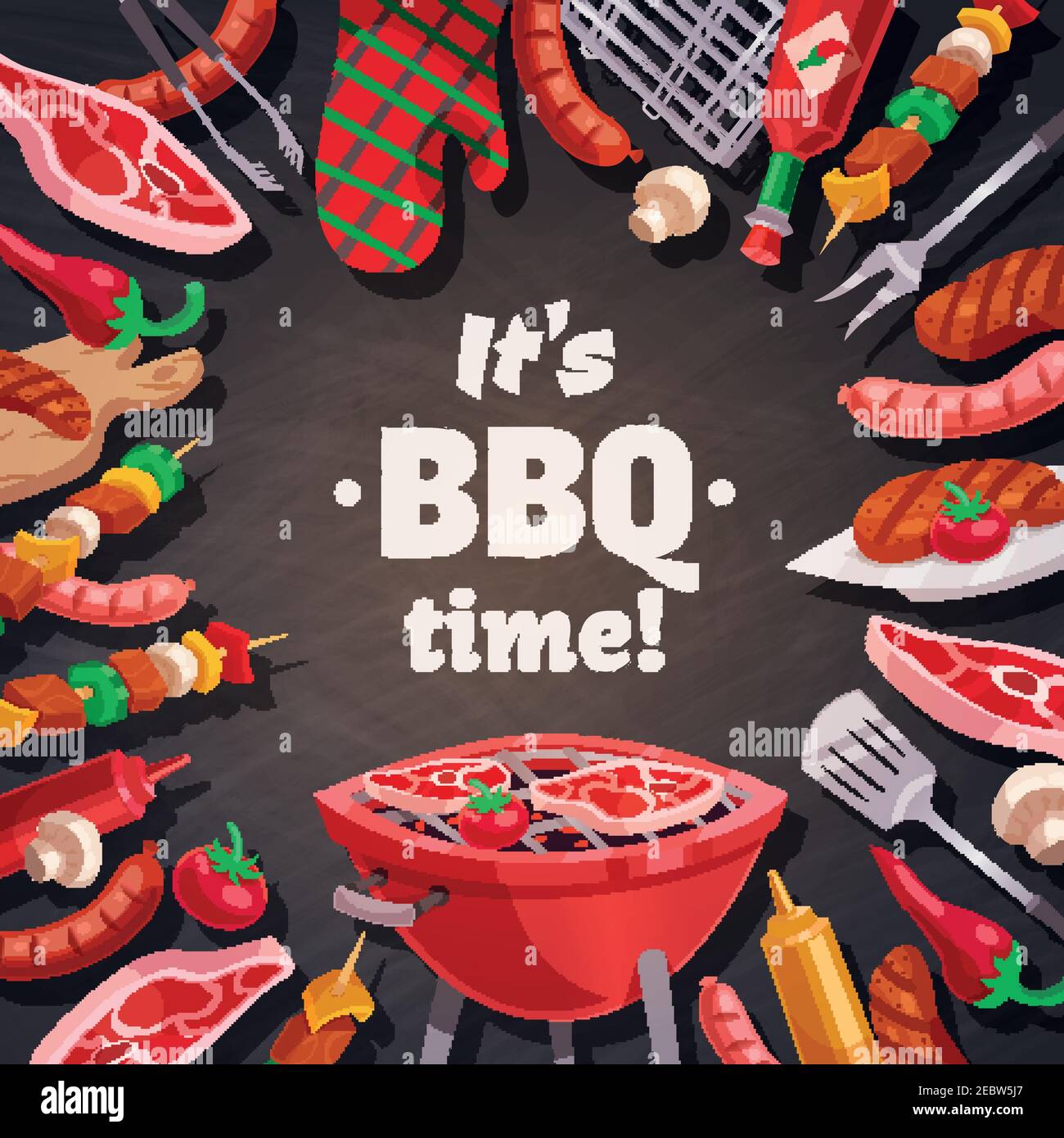 Barbecue grill composition with brazier meat and vegetable skewers pot ...