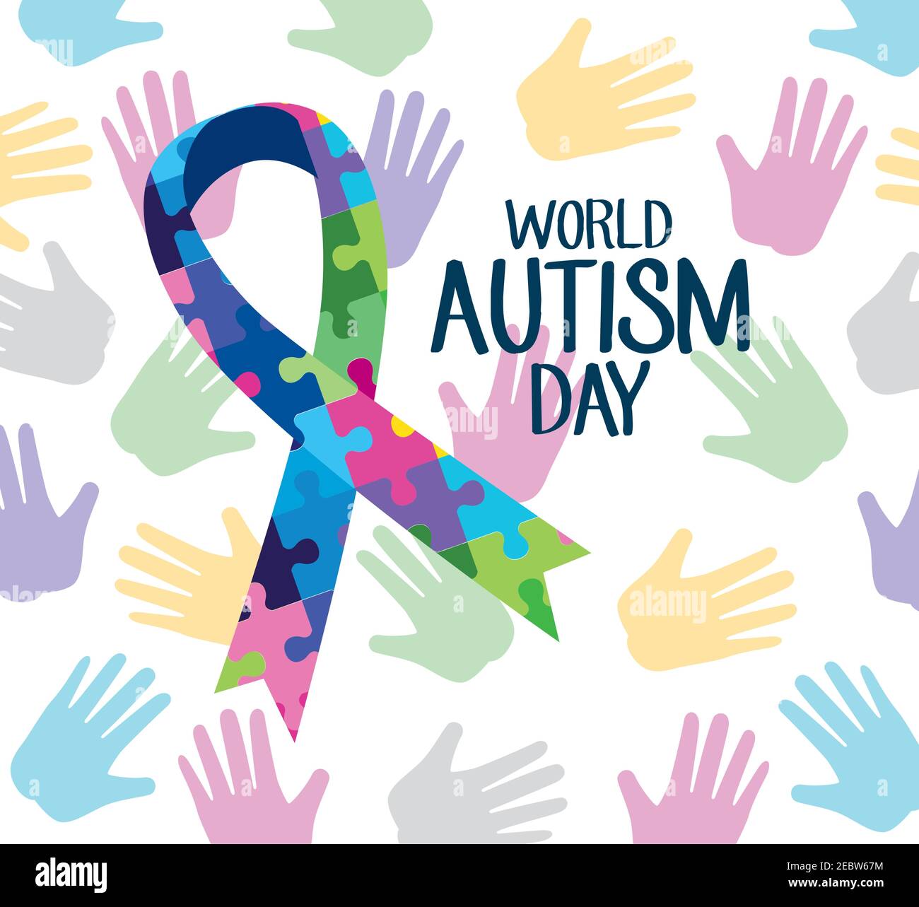 world autism day lettering with ribbon campaign and puzzle pieces Stock ...