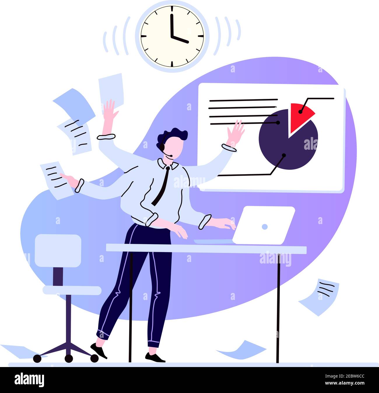 Businessman multitasking at workplace. Busy and overload man Stock ...