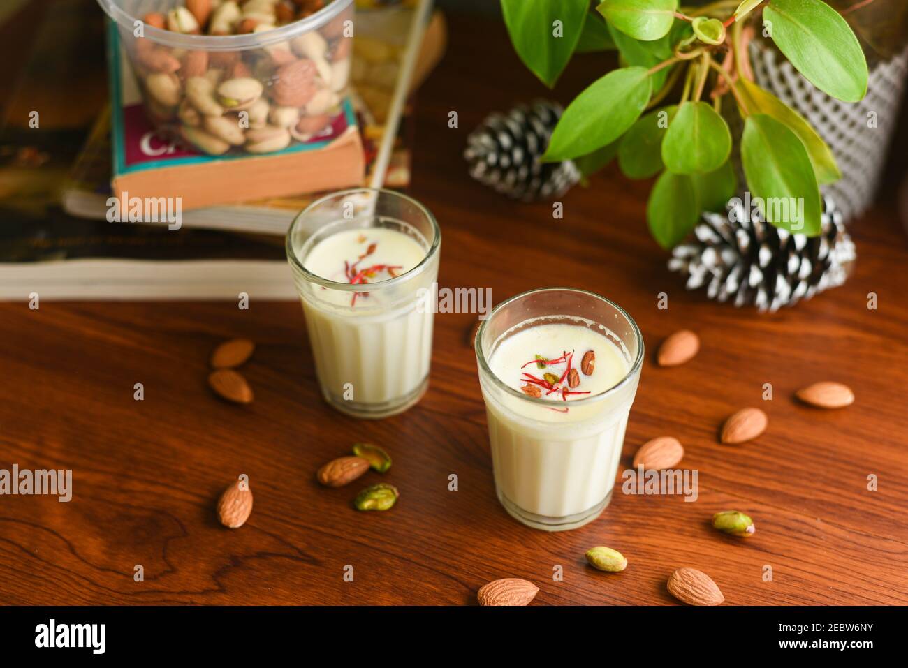 Kesar Badam milk shake or Almond Saffron milk prepared with almonds ...