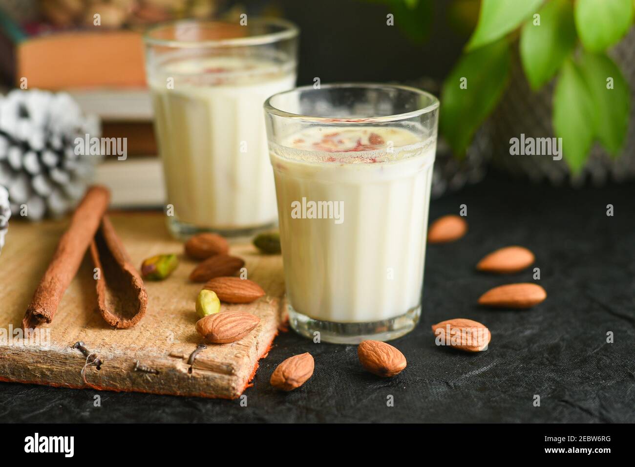 Kesar Badam milk shake or Almond Saffron milk prepared with almonds ...