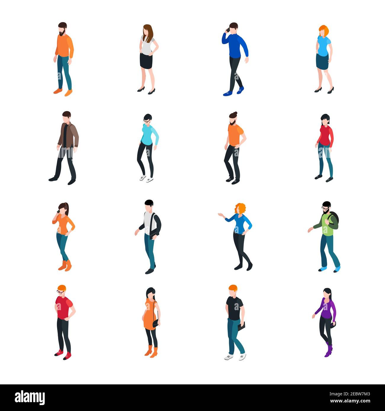 Modern society template with different colorful male and female ...