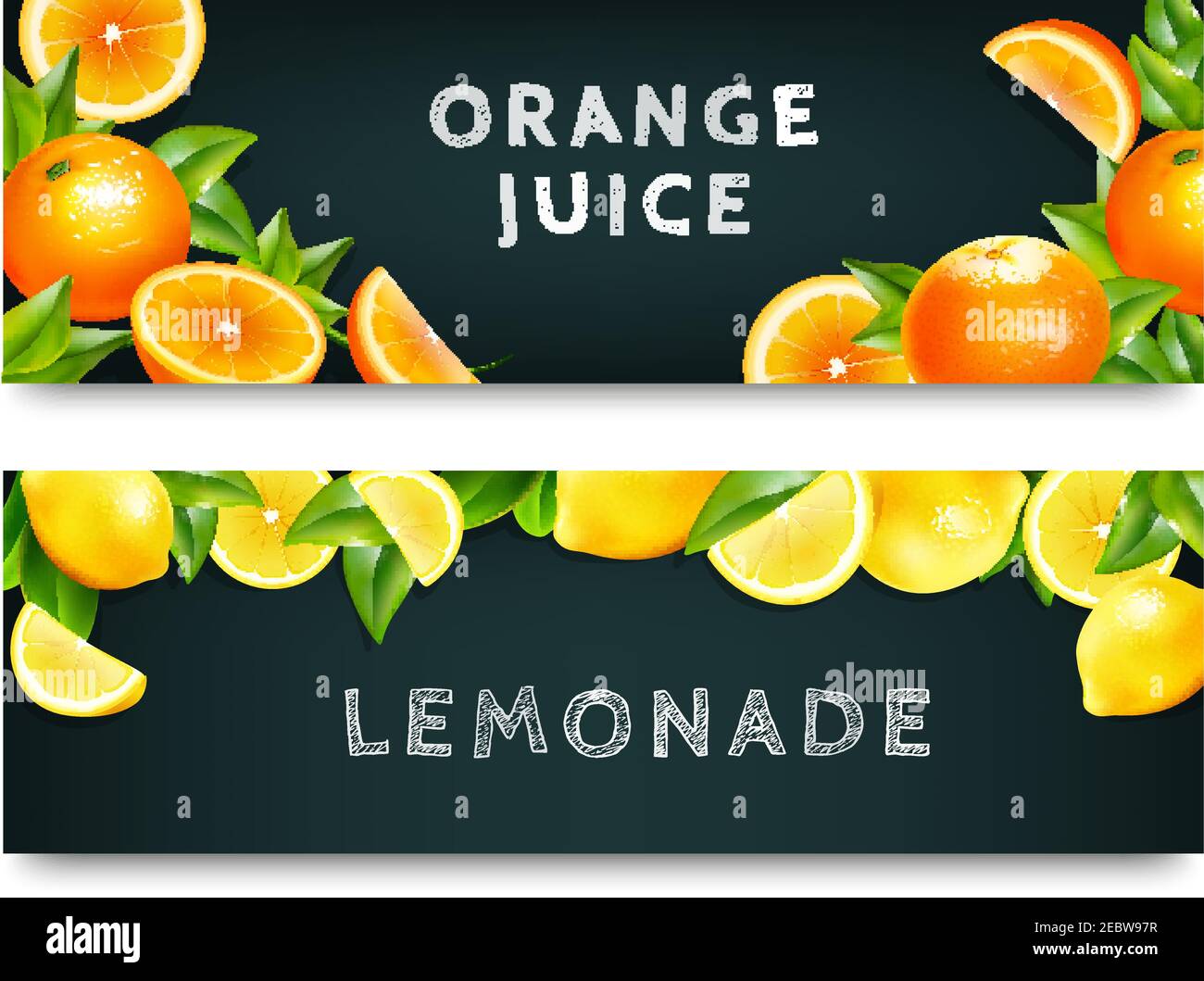 Orange juice lemonade 2 blackboard horizontal advertisement banners set ...