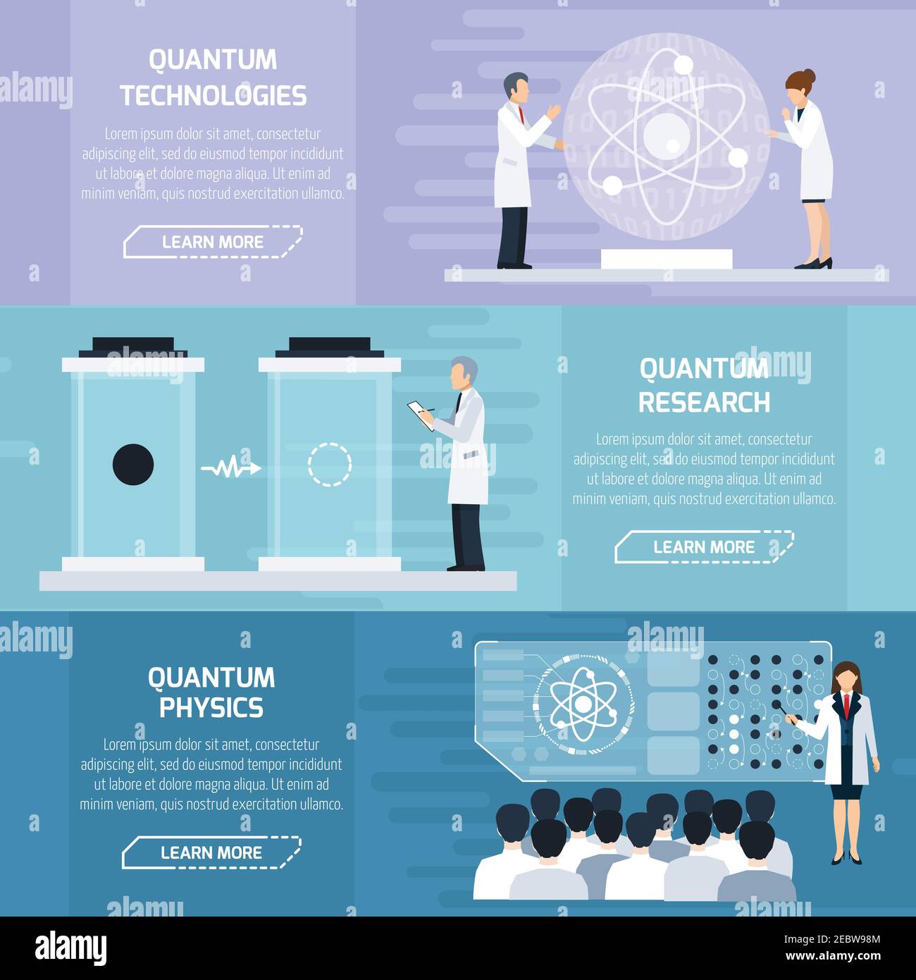 Quantum physics horizontal banners set as illustrative material for ...