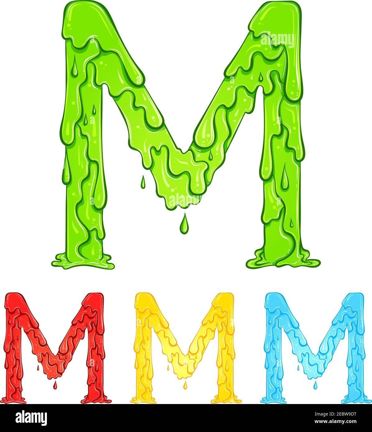 Letter M with flow drops and goo splash. Color illustration of the ...