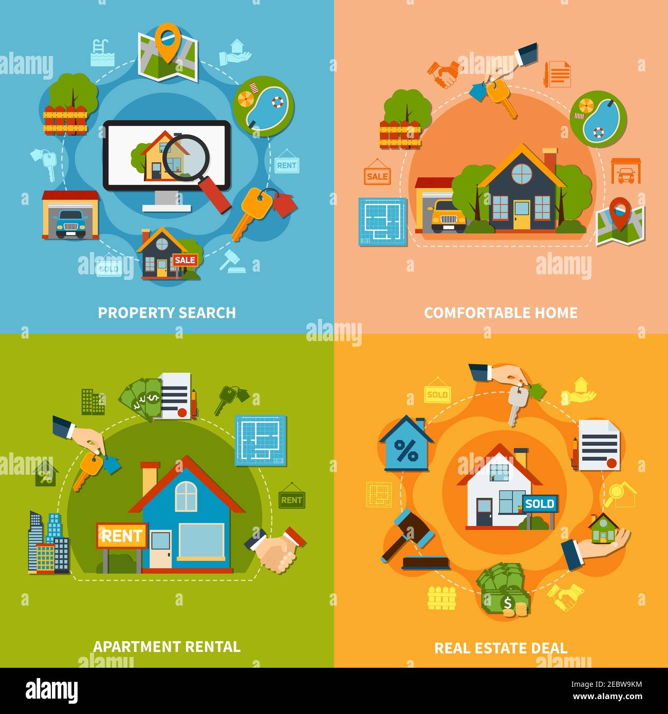 Real estate 2x2 design concept with property search and apartment ...