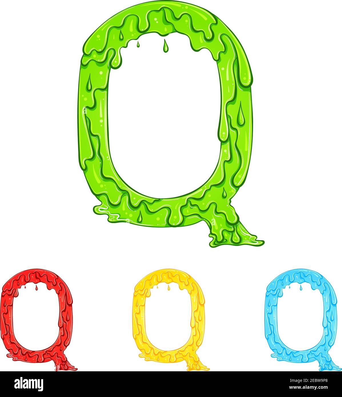 Letter Q with flow drops and goo splash. Color illustration of the ...