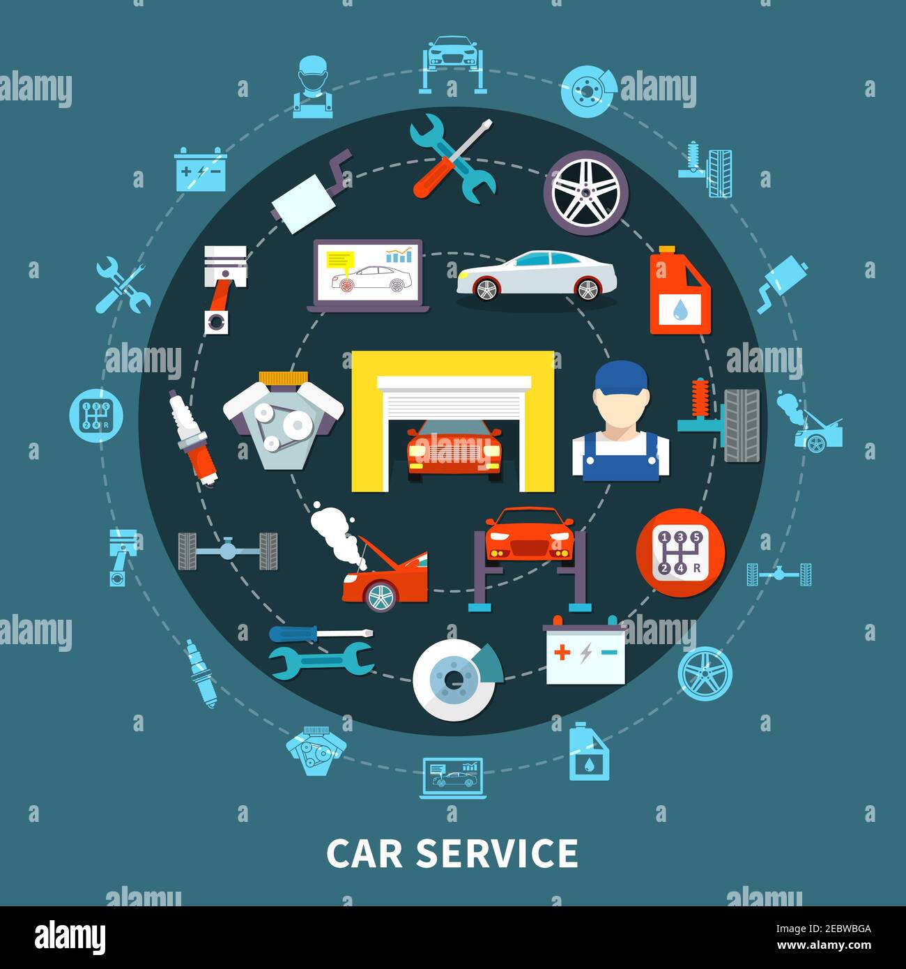 Auto service design concept with spares and mechanic tools for ...