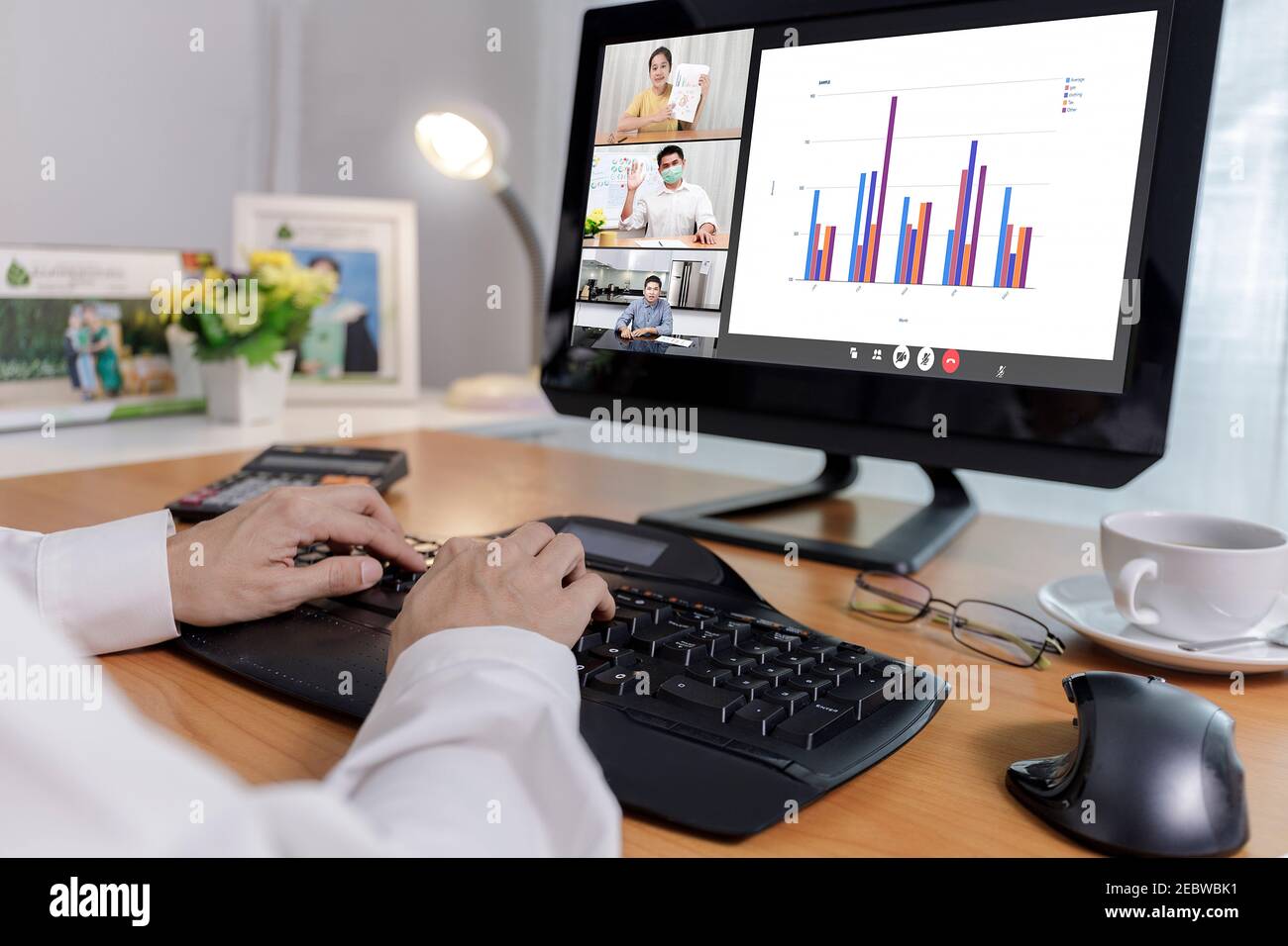 Hand of businessman and businesswoman analysis financial chart with ...