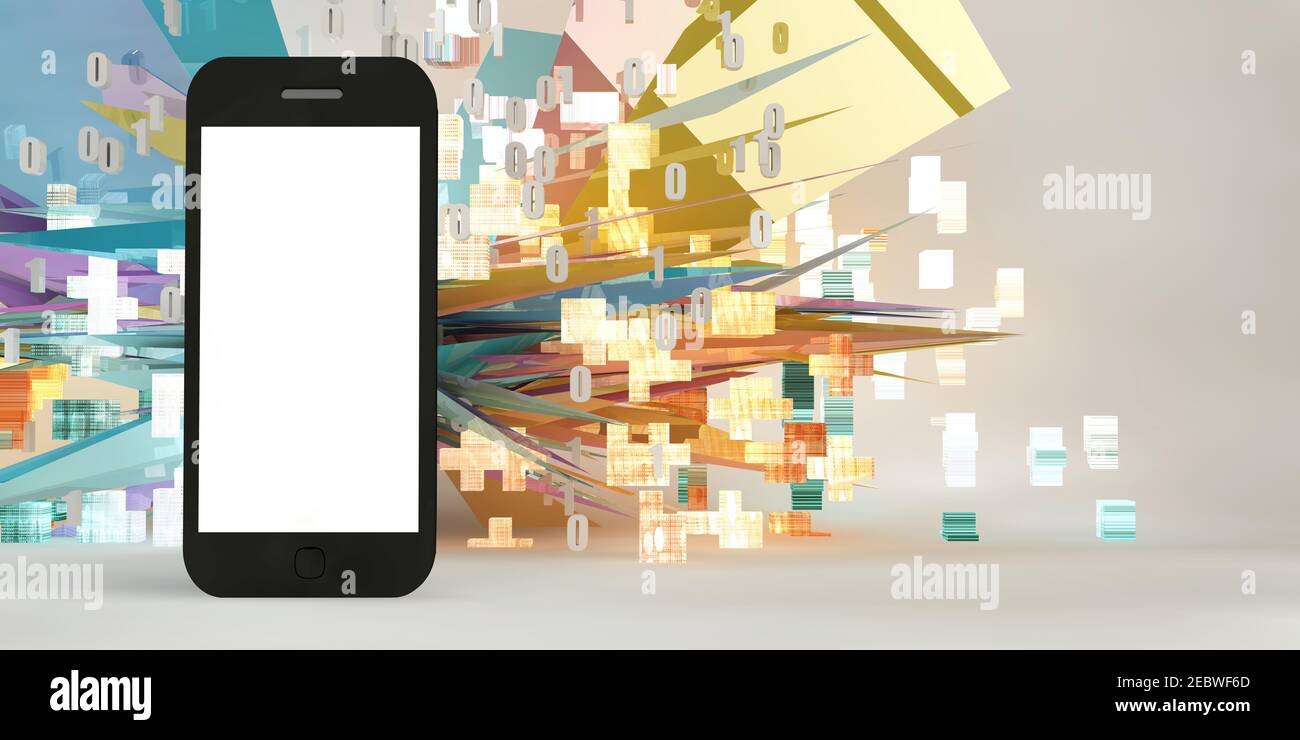 Glowing Mobile Empty Screen on Fun Background Stock Photo - Alamy