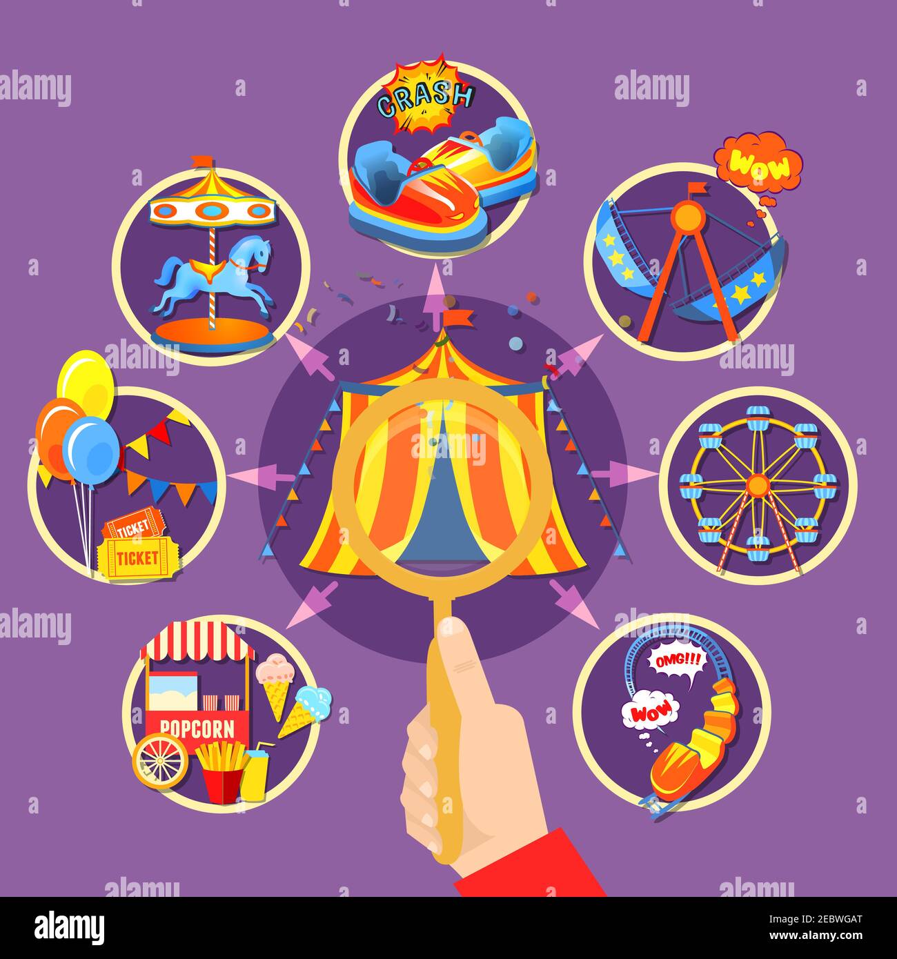 Circus potential layout with food and attractions isolated vector ...