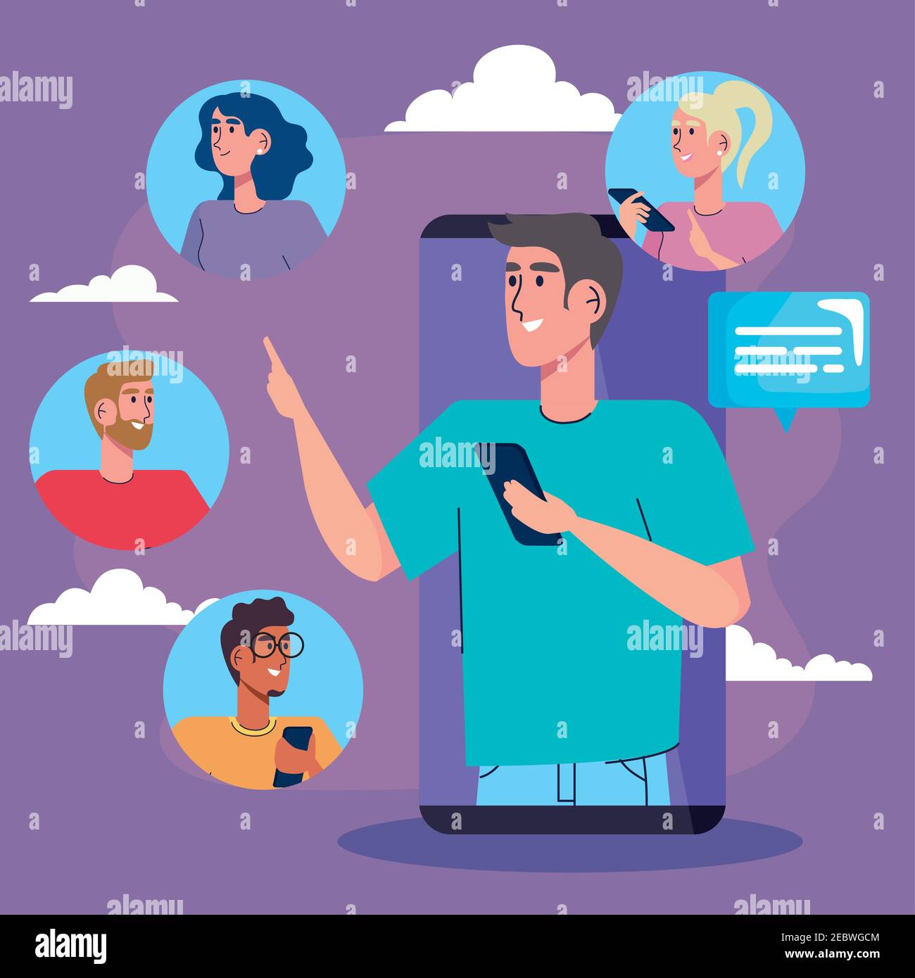 man in smartphone and community social media Stock Vector Image & Art ...