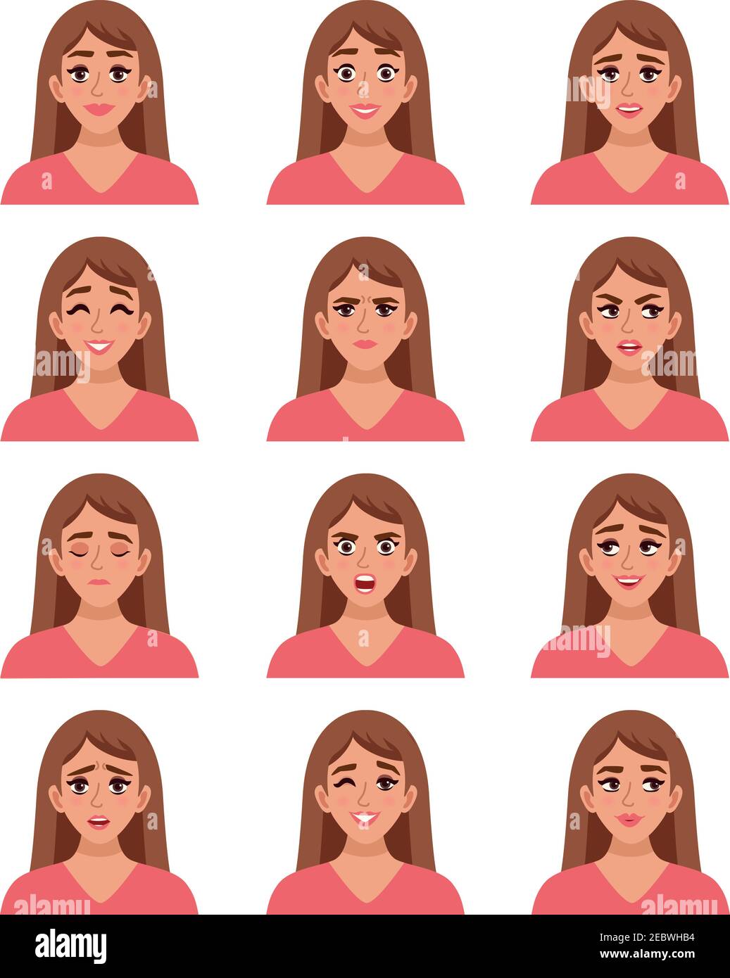 Female avatar expressions set with isolated woman images of sorrow ...