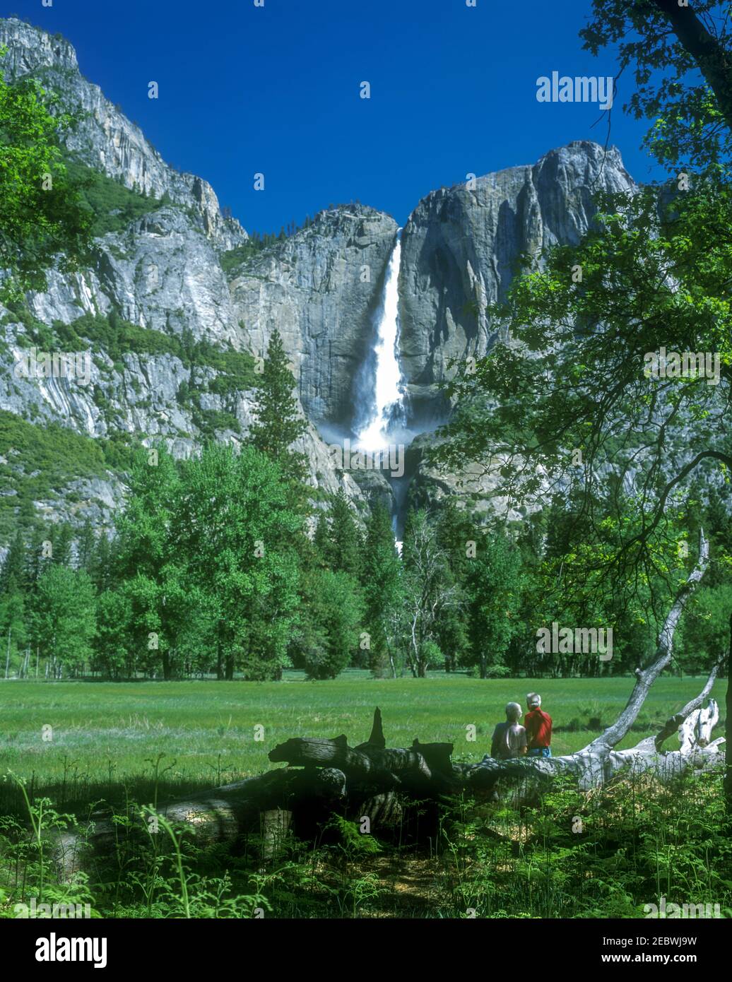2001 HISTORICAL COUPLE SEATING ON LOG WATER CASCADES FROM UPPER ...
