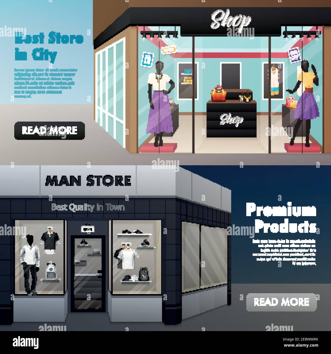Set of two horizontal beauty shop banners with mens wear ladies clothes ...