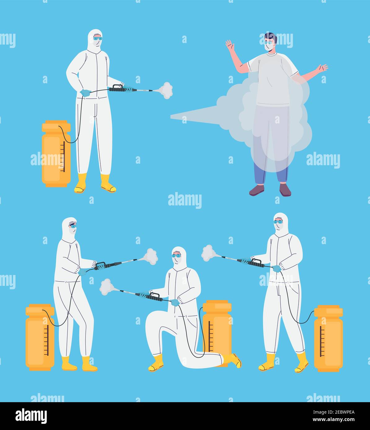 bundle of workers wearing biohazard suits disinfecting Stock Vector ...