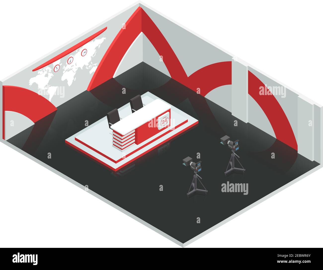 Video tv broadcast studio isometric interior composition with live news ...