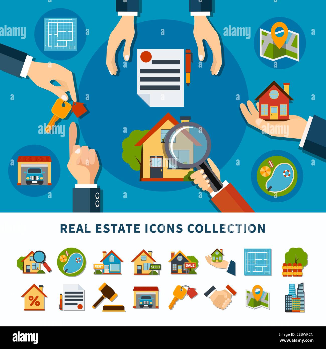 Real estate and property search flat icons collection isolated on white ...