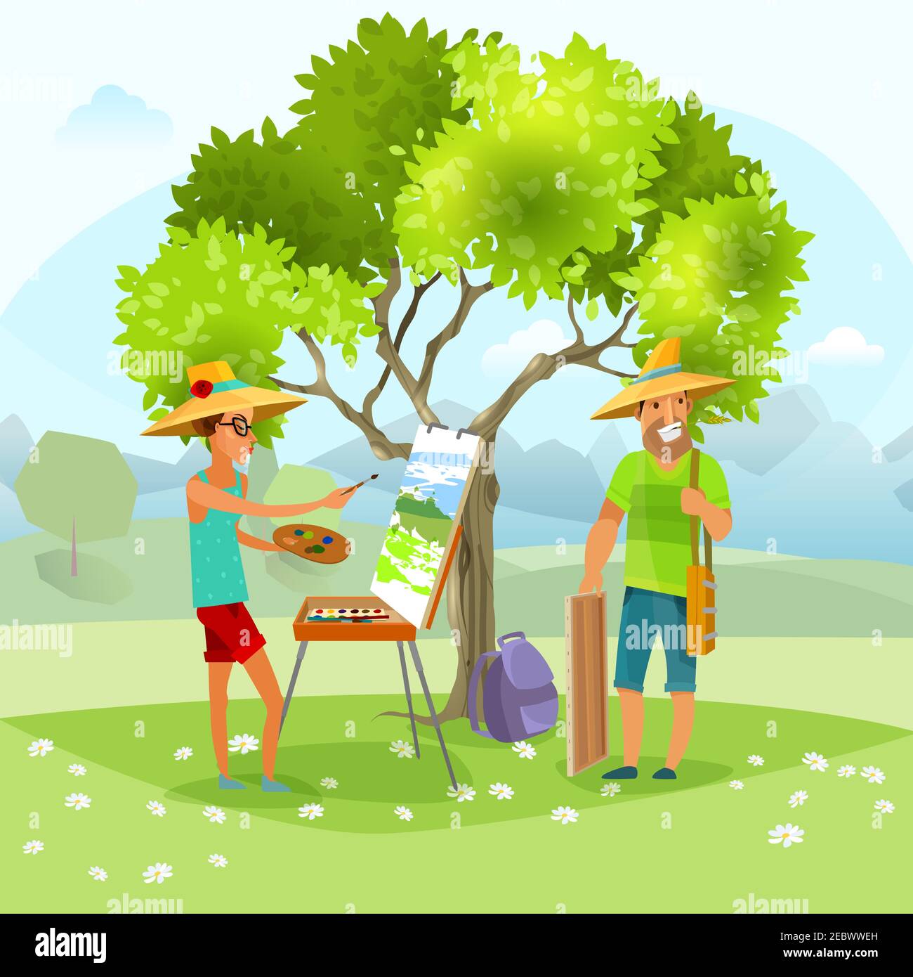 Man under tree painting Stock Vector Images - Alamy