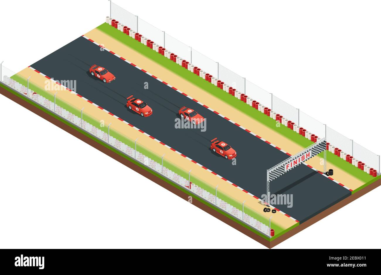 Car race track isometric composition with part of racing course with ...