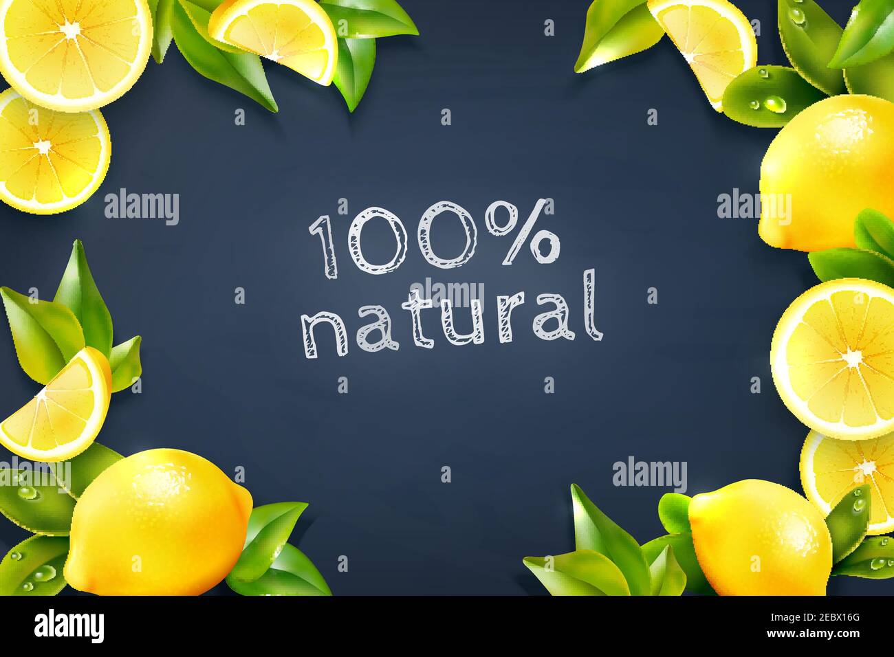 Realistic lemon citrus fruits whole and wedges cafe menu frame with ...