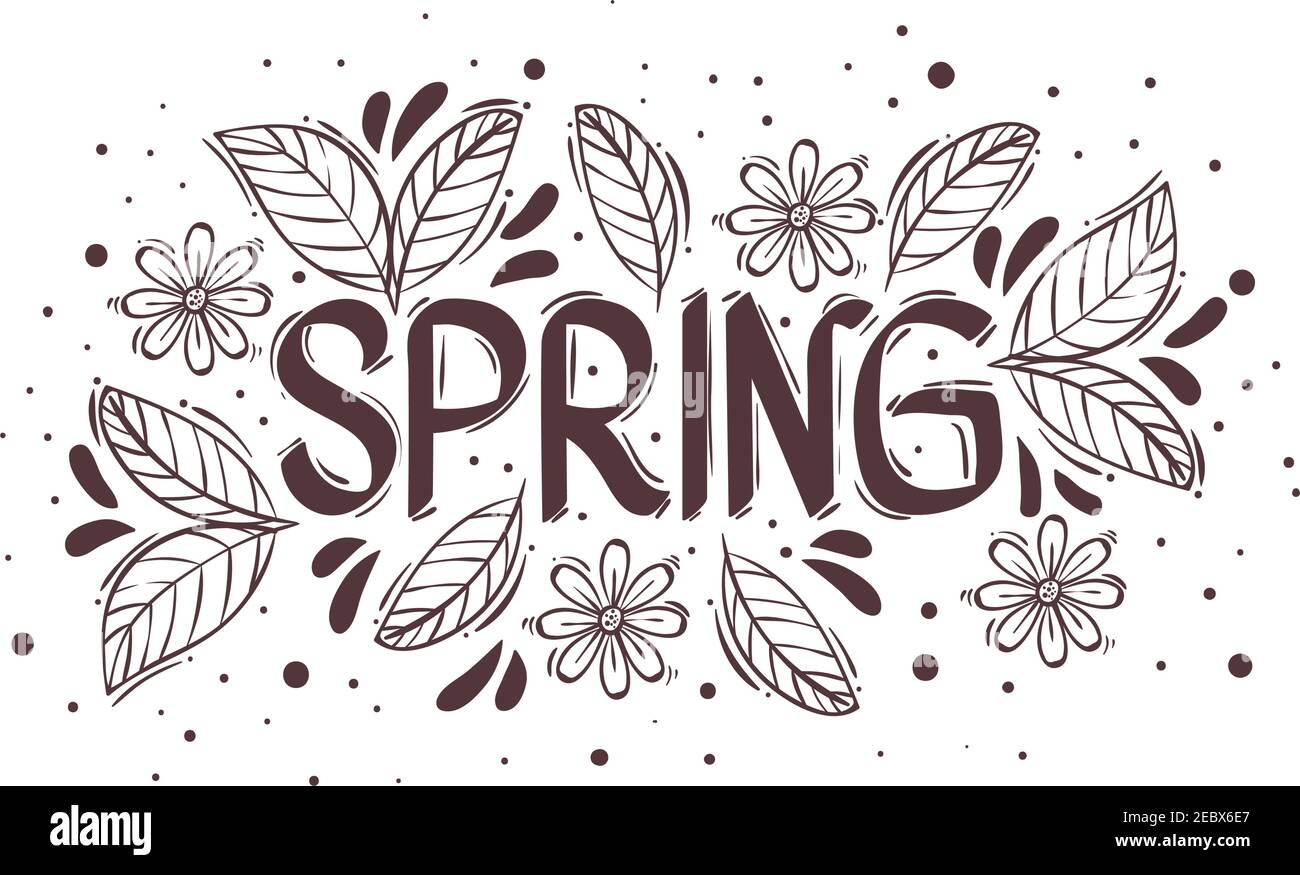 spring season lettering card with monocrome floral frame Stock Vector ...